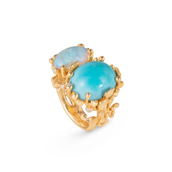 OLE LYNGGAARD RING BOHO DOBBEL TURQUOISE OG OPAL | Gullsmedhellman.no